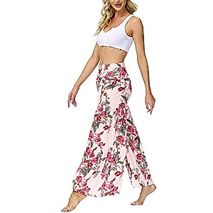 ALBIZIA Wide Leg Palazzo Pants for Women Elastic Waist Summer Casual Floral Printed Pant Boho Yoga Trouers XL Style-4