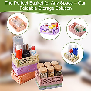 HUUSMOT 6-Pack Pastel Storage Crates, Mini Plastic Crates, Small Baskets for Organizing, Collapsible Storage Crates for Bedroom Decor Classroom Office Kitchen Home (5.8"x 3.8" x 2.2")