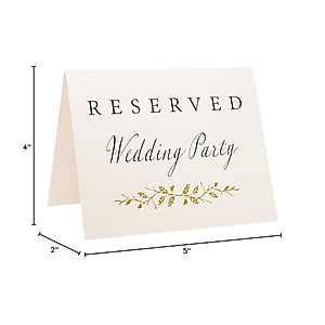 2 City Geese Reserved Wedding Table Signs | Set of 6 Pearl White and Gold Reserved Signs Including Reserved for Bride's Family Groom's Family and Wedding Party | Freestanding Double Sided
