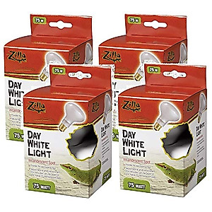 Zilla 4 Pack of Day White Light Incandescent Spot Heat Bulbs, 75 Watts, for Reptile Basking