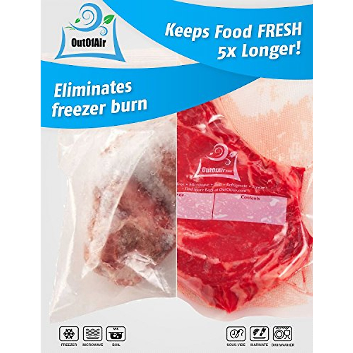 100 Vacuum Sealer Bags: 50 Pint (6" x 10") and 50 Quart (8" x 12") OutOfAir Vacuum Sealer Bags Works with FoodSaver & Other Savers. 33% Thicker, BPA Free, Great for Sous Vide