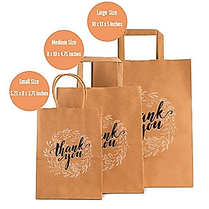 OSpecks Medium Size 8x4.75x10 inch Paper Bags, 50 Count, Thank You Gift Bags Bulk with Handle (No Bow or Ribbon), Brown Kraft Paper Bags for Retail Shopping, Wedding, Goodies, Merchandise for Customers or Guests