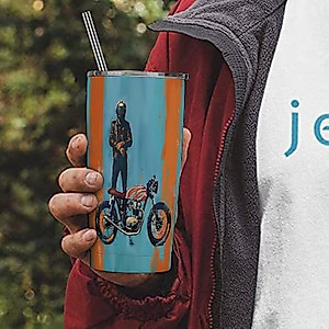 WNICELIN Vintage Motocross Dirt Bike Tumbler Insulated Stainless Steel Travel Tumbler Car Cup with Lid with Straw And Brush 590ml