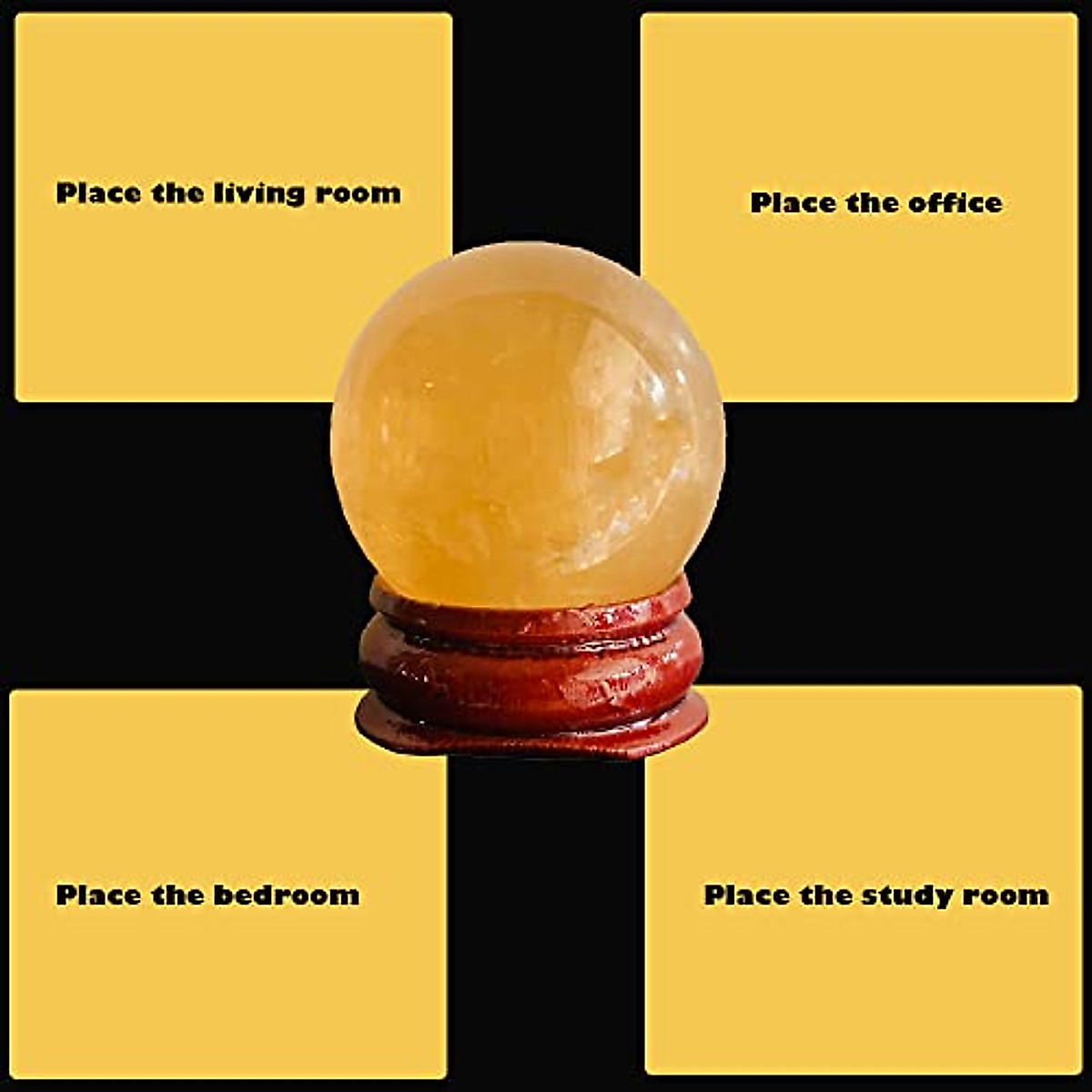 Natural Yellow Citrine Crystal Sphere Ball Healing Crystals Stone with Stand and Bag Feng Shui Crystal Tabletop Sculpture Ornaments Implication Wealth and Success