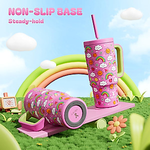 Meoky 24 oz Tumbler with Handle and Straw, 100% Leak-proof Tumbler with Lid and Straw, Insulated Stainless Steel Travel Coffee Mug, Keeps Cold for 24 Hours (Cloud)