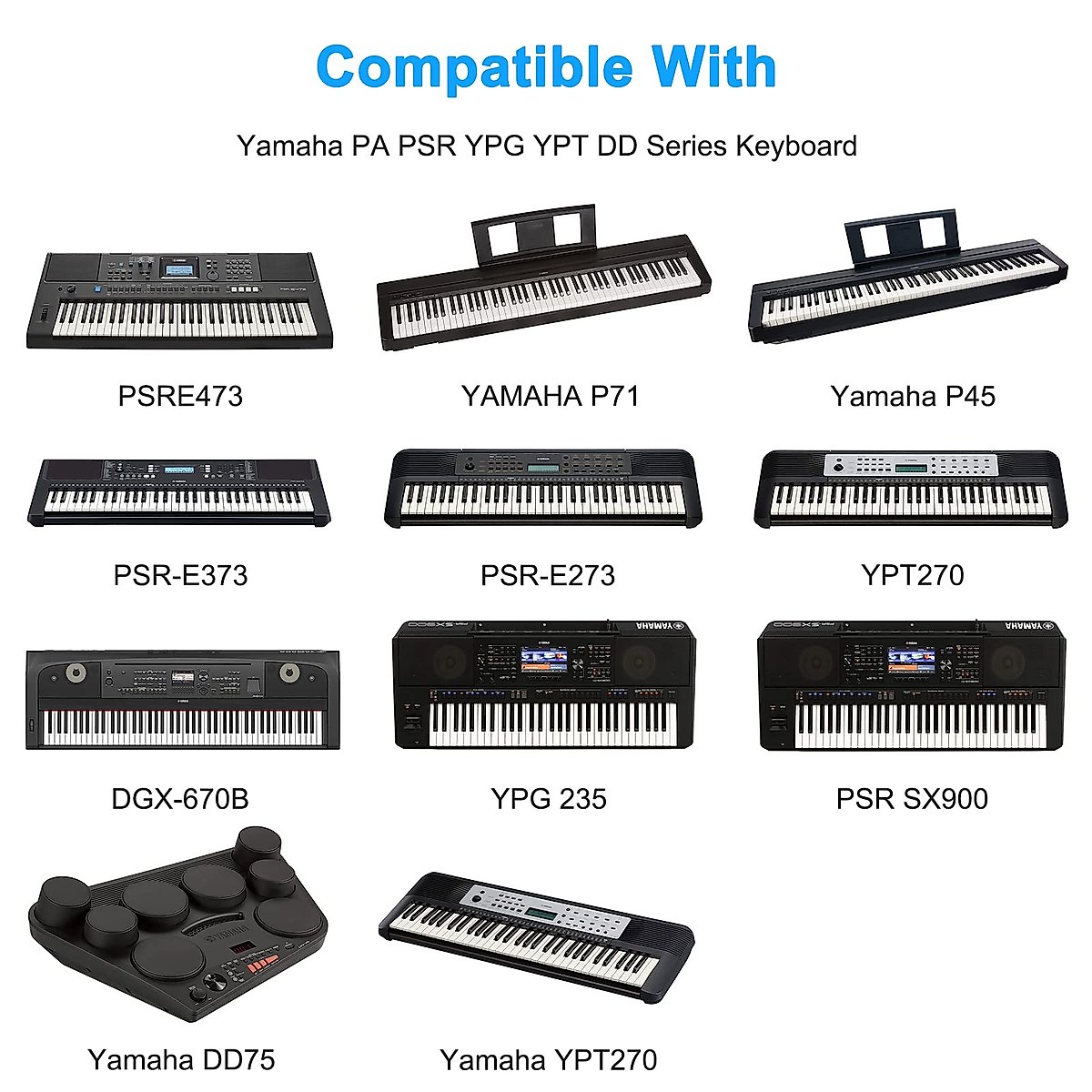 12V 500mA Power Supply Adapter for Yamaha Keyboard YPT, PSR, YPG, DGX, DD, EZ and P Digital Piano and Portable Keyboard Series, Replacement PA-130 PA-130B Keyboard Power Cord