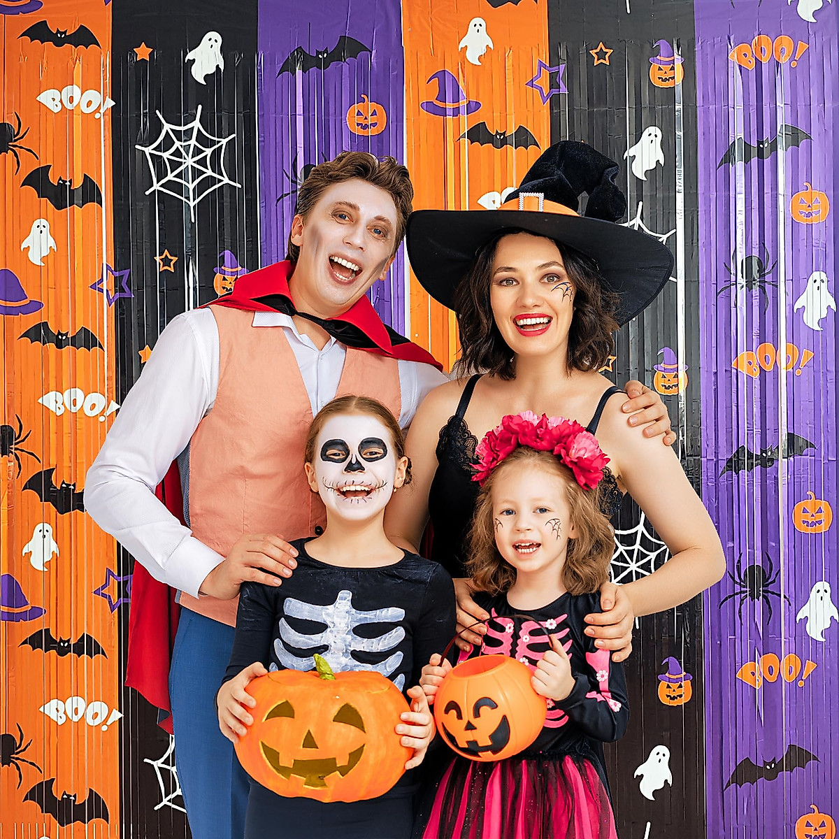 9.9 X 6.6 ft Halloween Tinsel Foil Fringe Curtain, Halloween Party Photo Backdrop, Halloween Photo Booth Prop Streamer Backdrop for Halloween Party, Halloween Birthday Party
