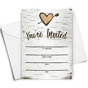 Printed Party Fill-in Invitations and Envelopes, Rustic Birch, Set of 25