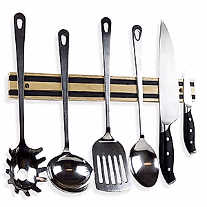 Magnetic Knife Holder Rack Bar Kitchen Utensils Organizer Heavy Duty Wood Structure Knife Strip Easy to Mount with Included Anchors and Screws 16 Inches