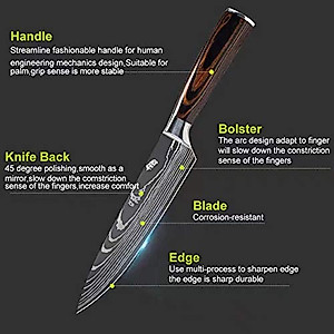 Professional Chef Knife Set 5 Pieces, Kitchen Knives Set Stainless Steel with Wood Handle Chef Knife Cooking Utility Bread Slicing Peeling Boning Knife (5PCS-KNIFESETS)