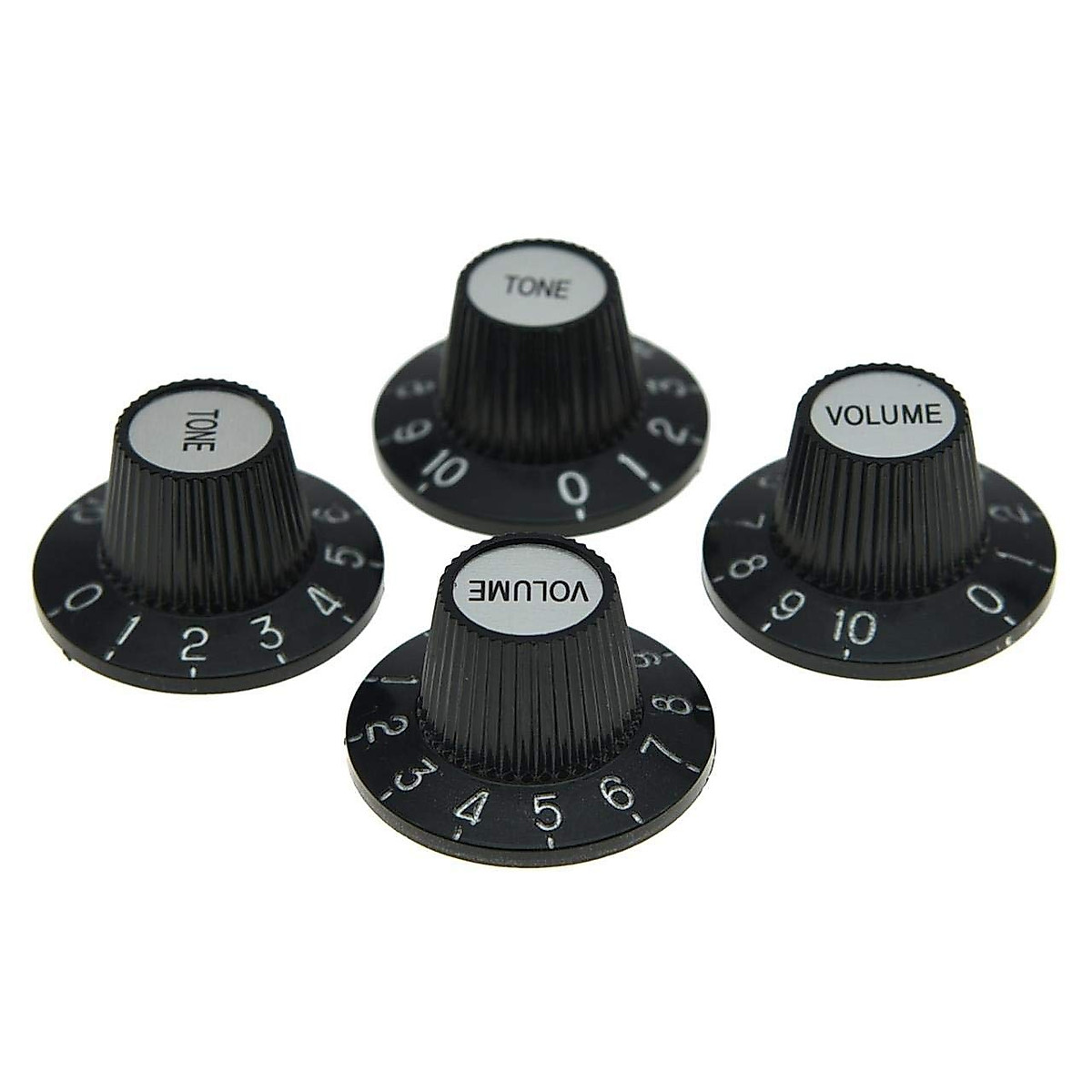 KAISH 4X Black with Silver Cap LP Guitar Witch Hat Knobs Top Hat Knob for Epi Les Paul SG
