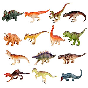 SmartYeen 2-Pack Dinosaur Truck Carriers with 14pcs Dinosaur Toys and Play Mat,Dinosaurs car playset Toys for 3-12 Years Old Boys Girls Kids