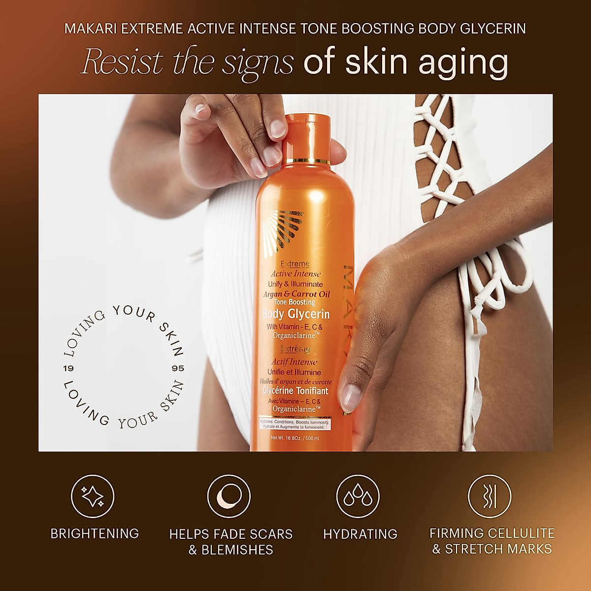 MAKARI Extreme Active Intense Argan and Carrot Oil Tone-Boosting Body Glycerin (16.8 oz) | Fades Spots & Marks | Helps Brighten Complexion | Hydrates and Softens | for All Skin Types Except Sensitive