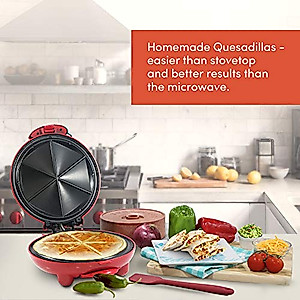 Elite Gourmet EQD413 Non-Stick Electric, Mexican Taco Tuesday Quesadilla Maker, Easy-Slice 6-Wedge, Grilled Cheese, 8 Inch, Red