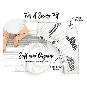 100% Organic Cotton Fitted Sheets for Graco Pack n Play, Babyletto, Pamo Babe, Hiccapop, Dream on Me, Evenflo, Baby Trend, Hygge Hush Portable/Mini Crib/Playards, and Beka Bedside Bassinet 2 Pk