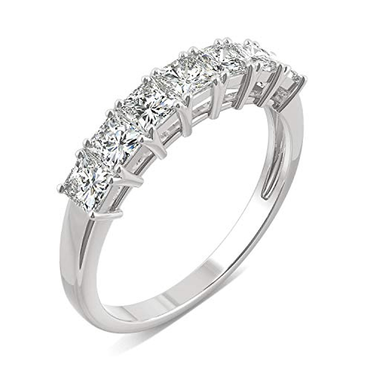 Charles & Colvard Created Moissanite 4mm Princess Cut Wedding Band for Women | 2.87 cttw DEW | Lab Grown | Solid 14K White Gold with Rhodium | Size 6