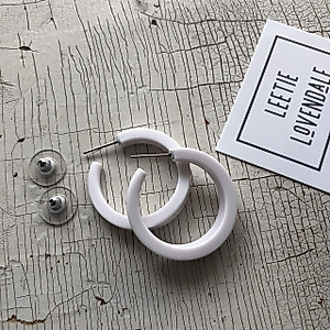 White Acrylic Tapered Lucite White Hoop Earrings 1.25 Inches