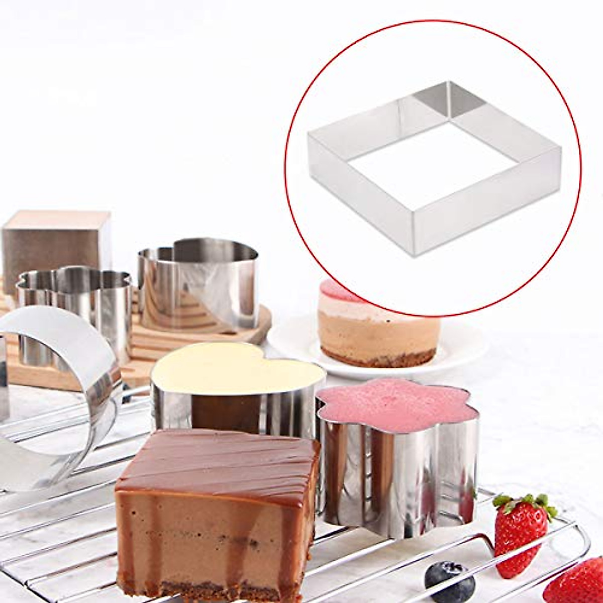 Useful Square Mousse Mold Stainless Steel Cake Ring Mousse Cutter Cake Mold Dessert Ring Pastry Mould Baking Tool (The diagonal size is 7 Inch)