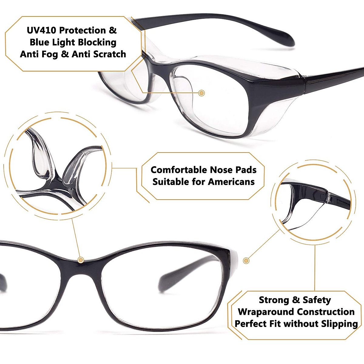 LianSan Anti Fog Safety Goggles for Nurses, Side Shields Lab Goggles, PPE Protective Safety Glasses for Women Men Blue