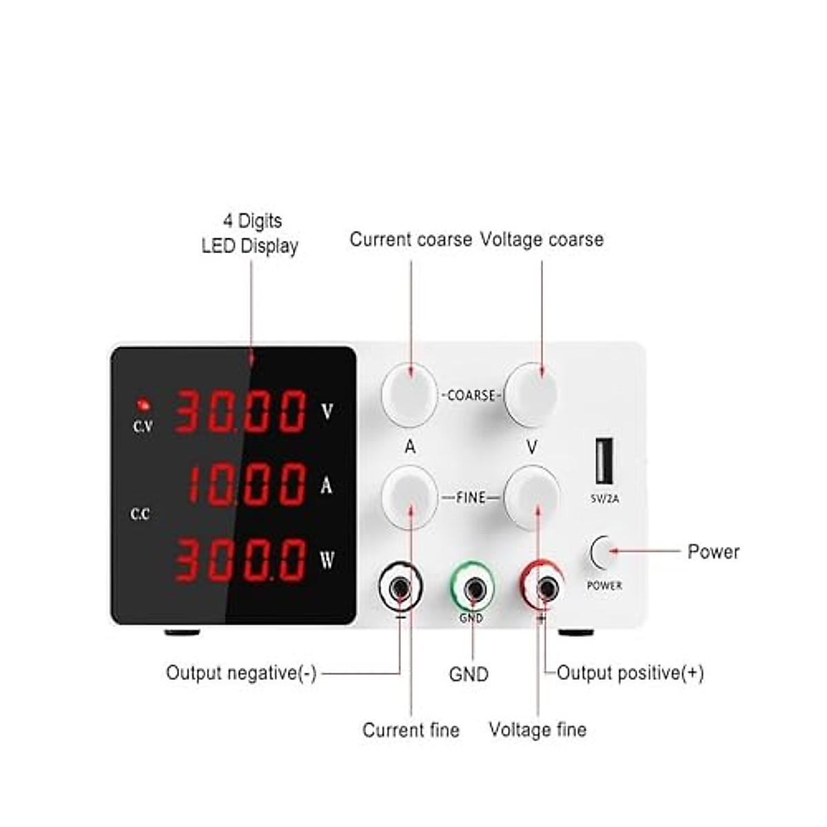 Adjustable DC Power Supply 30V 10A 60V 5A 120V Bench Source Stabilized Power Supply Voltage Regulator Switch(30V10A Black,110V)