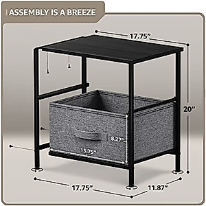 Sorbus Nightstand with 2 Drawers - Bedside Furniture End Table Night Stand - Steel Frame, Wood Top & Easy Pull Modern Print Fabric Bins - Small Dresser & Chest for Home, Bedroom Accessories & Office