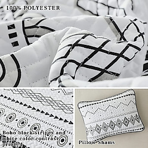 Flysheep 2-Piece Bohemian Geometric Twin Quilt Set for Kids, Aztec White n Black Boho Striped Summer Lightweight Bedspread/Coverlet Set, Brushed Microfiber for All Season - 68" x 86"