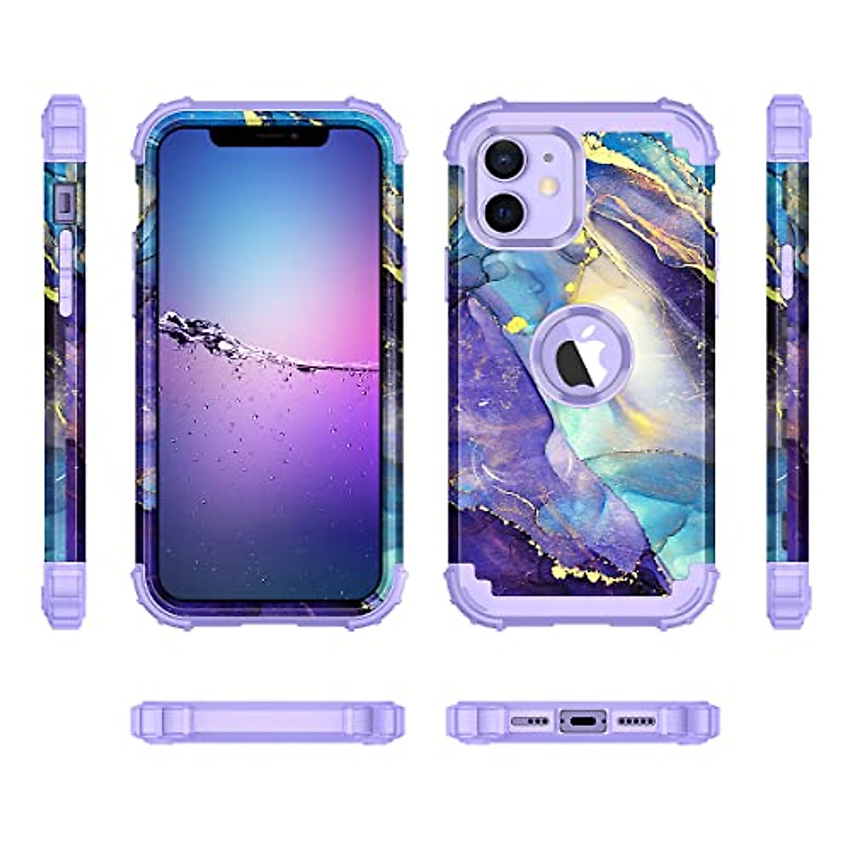 Rancase for iPhone 12 Case,iPhone 12 Pro Case,Three Layer Heavy Duty Shockproof Hard Plastic Bumper +Soft Silicone Rubber Case for iPhone 12/12 Pro,Purple