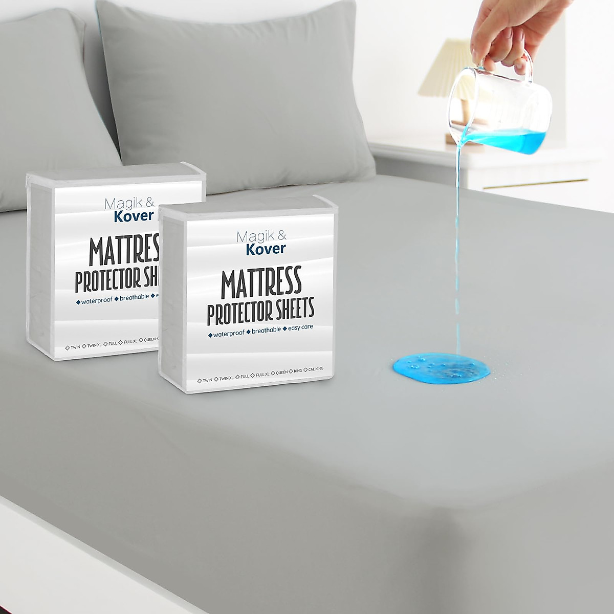 Magik & Kover Twin Mattress Protector Waterproof Cover 2 Pack, Waterproof Bed Twin Fitted Sheet Only, Machine Washable Deep Pocket Twin Size Mattress Cover for Kids Bed with Elastic Rubber Band, Grey
