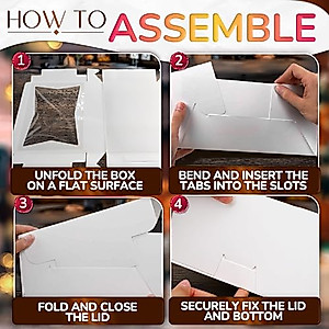 10 Pcs Half Sheet Cake Boxes 19x14 In - White Bakery Boxes with Window, Glossy Finish and Flip Top - Strong Cardboard, Easy Assemble, Secure Transport, Great for Cookies, Cakes, Donuts, and Gifting