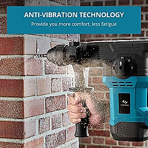 Tilswall 1-1/4 Inch SDS-Plus Rotary Hammer Drill 1500W, Safety Clutch 4 Function and Adjustable Soft Grip Handle with Vibration Control, Including Grease, Chisels and Drill Bits with Case