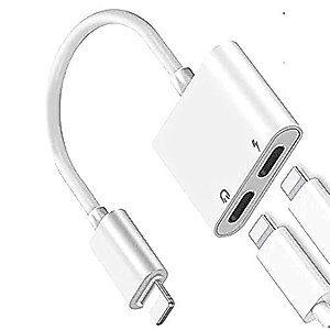 Dual Lightning Splitter for iPhone,[MFi Certified] iPhone Headphone Adapter 2 in 1 Dual Lightning Headphone Jack Audio + Charge Cable Compatible for iPhone 12/12 Pro/11/XS/XR/X 8 7/iPad/ iPod