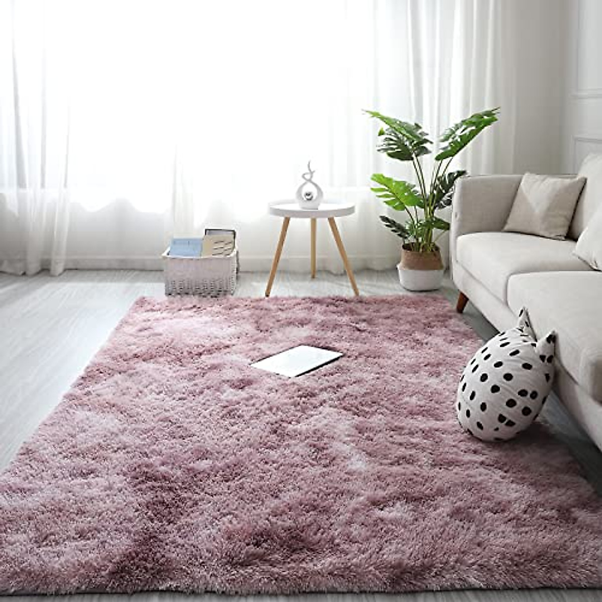 TEWWET Fluffy Rugs for Bedroom 6x9, Soft Shaggy Bedroom Rug, Fuzzy Plush Area Rugs for Dorm Living Room Kids Room, Non-Slip Indoor Floor Accent Area Carpet（Pink）