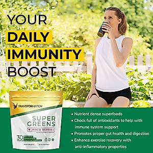 Super Greens Superfood Green Juice Powder - Immune & Energy Support | Made with Natural Ingredients | Detoxifying & Alkalizing Minerals - Spirulina, Chlorella, Wheatgrass, Spinach, Alfalfa & More (1)