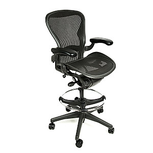 Herman Miller Aeron Drafting Stool Size B with After Market Drafting Ring, Aluminum