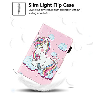 Dteck Case for Fire 7 Tablet (9th/7th/5th Generation, 2019 2017 2015) - Magnetic Folio Cute Case with [Auto Sleep Wake/Adjustable Viewing Stand] Protective Leather Kids Girly Cover (Smile Unicorn)