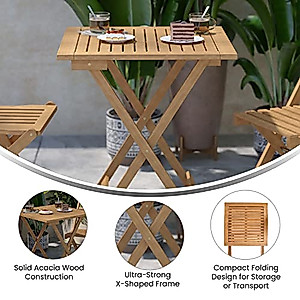 Merrick Lane Stora 24 Inch Square Solid Acacia Wood Portable Folding Patio Bistro Table for Indoor/Outdoor Use in Natural Finish