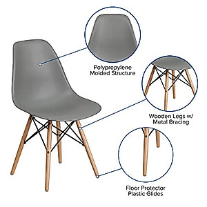 Merrick Lane Elton Series Moss Gray Polypropylene Accent Chair with Metal Braced Wooden Legs