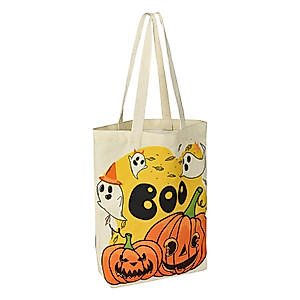 ATFUNSHOP Trick or Treat Bags Halloween Bags 13.8X13.8'' Pumpkins Ghost Boo Bag Canvas Reusable Large Tote Bucket for Kids