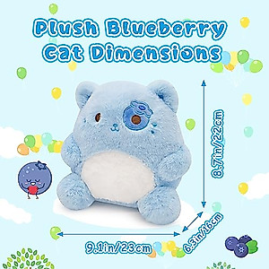 Leokawin Cat Stuffed Animal Blueberry Plush Pillow, Kawaii Blueberry Cat Plush Blueberry Stuffed Cat Plushies, Soft Cute Blueberry Plush Toy Gifts for Kids Boys Girls