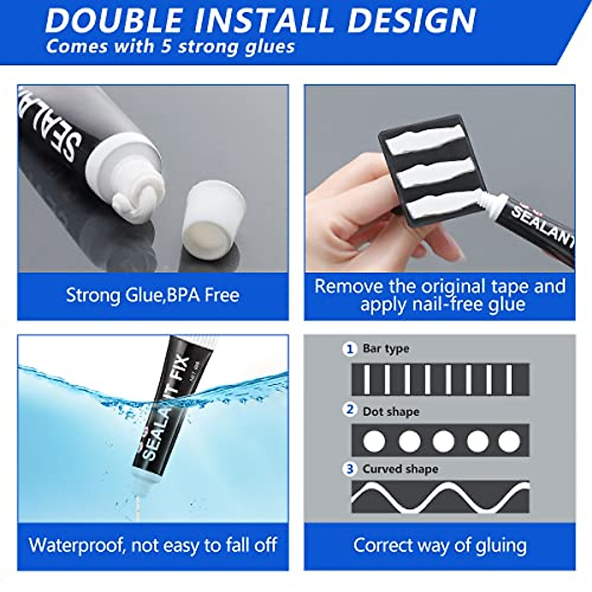 MOPMS Towel Hooks for Bathroom - Adhesive Hooks Heavy Duty - Wall Double Hooks with 5 Pack Solid Glue - Stainless Steel Stick on Hooks for Hanging Coat Key Hat Razor and Key Holder