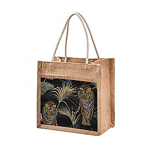 Tote Bag (Tiger in Jungle Print) Jute Cloth Fashion Women Girls Purses Handbags 4 Size