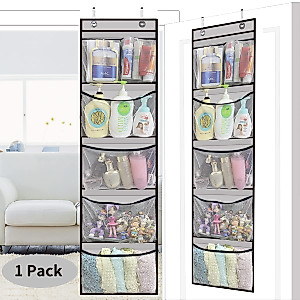 Jremreo Over The Door Organizer with 5 Large Pockets, Hanging Storage Shelves, Behind The Door/Wall/Nursery Closet Door Organizer for Bedroom Bathroom with 2 Metal Hooks