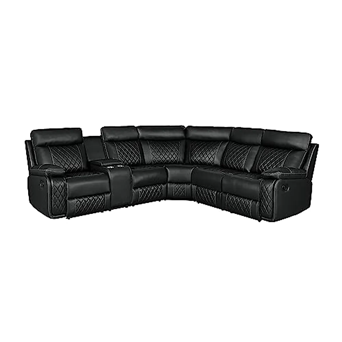Merax, Black Home Theater Seating Manual Cup Holder, Hide-Away Storage PU Reclining Sofa Couch for Living Room