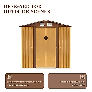 Patiomore 4×6 FT Outdoor Storage Shed Tool House Garden Steel Shed Walk-in Yellow 4x6FT