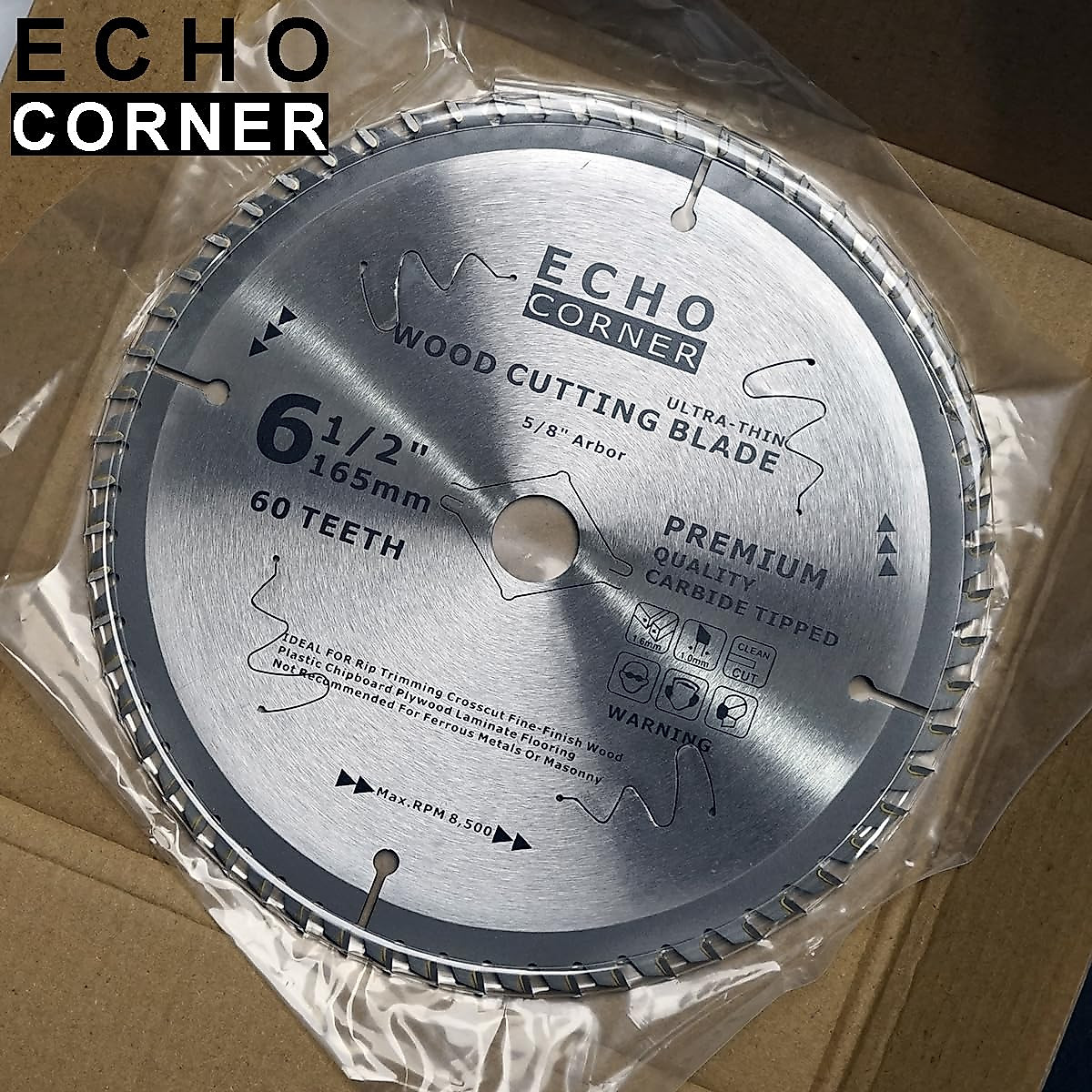 Echo Corner 6-1/2" Circular Saw Blade 60T 5/8" Arbor, Ultra Fine Cut Fine Finish Framing Trimming Crosscut Wood Plywood MDF Plastic Veneer Lumber Laminate