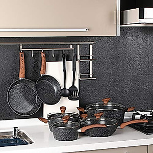 MAISON ARTS 12 Piece Pots and Pans Set Kitchen Cookware Sets Nonstick Granite Cooking Set for Induction & Dishwasher Safe, Oven, Stovetop, Black