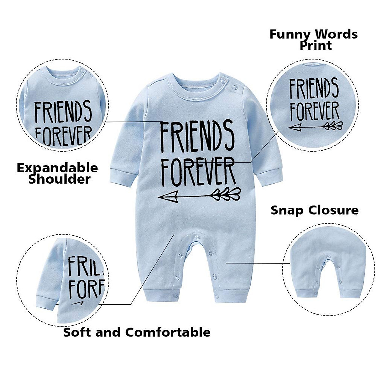 YSCULBUTOL Baby twins bodysuit with hat Born together friend forever baby boy clothes Toddler girl clothes Baby Romper(BlPi BB 3M)