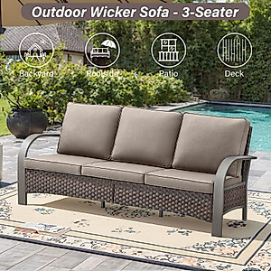 Belord Outdoor Patio Couch - 1000 LBS Weight Capacity Wicker Couch Outdoor Furniture with Deep Seat Hight Backrest 3 Seater Wicker Sofa for Deck Proch Balcony Backyard