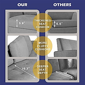 STHOUYN Comfy Loveseat Sofa Small Grey Couch Small Spaces, Small Love Seat Bedroom, Mid Century Modern Couches Living Room Dorm Office, 2 Seater Tufted Sofas, 57”W (Light Grey (Love seat))