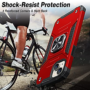 JAME for iPhone 14 Plus Case with Screen Protector, Case for iPhone 14 Plus Military Grade Drop Protective for Women & Men, Heavy Duty Shockproof with Ring Kicstand Case for iPhone 14 Plus-Red